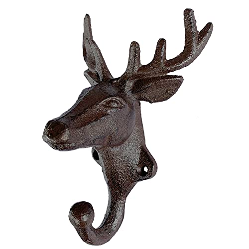 Rustic Heavy Duty Cast Iron Decorative Deer Wall Hooks Deer Antler Key Hat Holder Hanging Towel Key Coat Hook Rack Durable Iron Hanger Living Room Bathroom Room Kitchen Farmhouse Wall Decoration