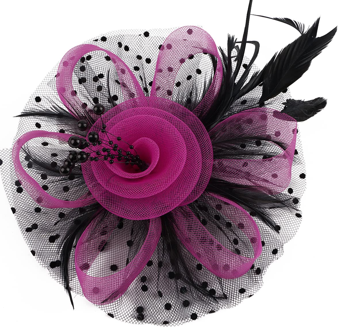 Fascinators for Women Tea Party Headband Kentucky Derby Wedding Cocktail Flower Mesh Feathers Hair Clip (Rose &Black)