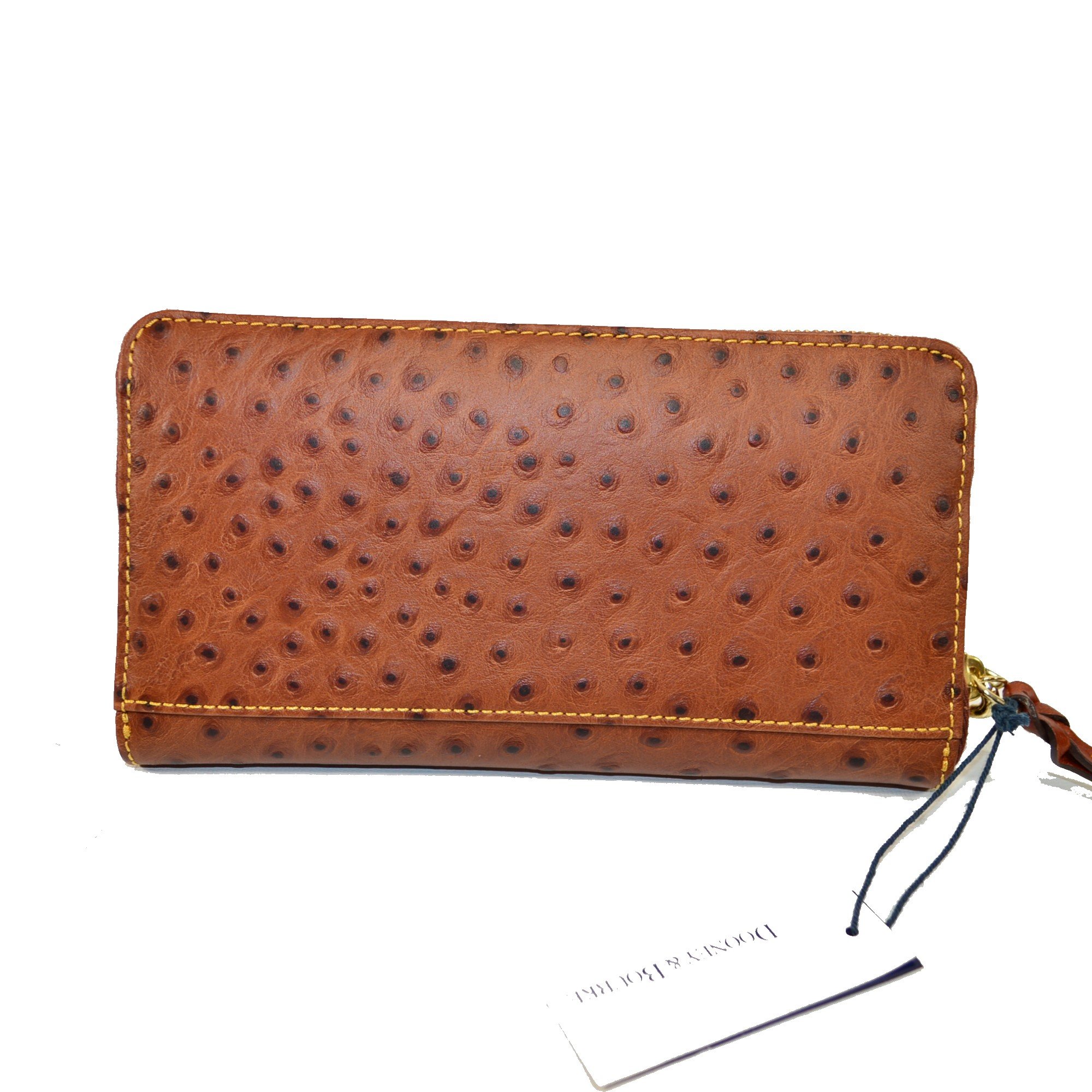 Dooney & Bourke Lg Zip Wallet Clutch Ostrich Wristlet Cognac