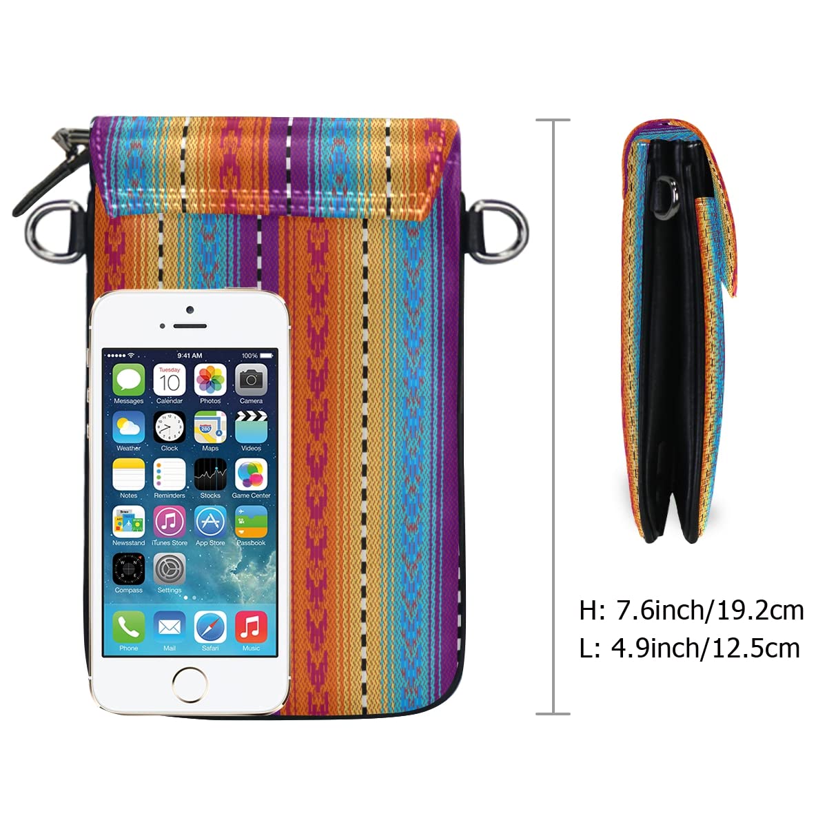 xigua Colorful Ethnic Mexican Stripes Crossbody Phone Purse Small Mini shoulder Bag Cell Phone Pouch Leather Wallet Best Gift for Valentines Day,Anniversary,Birthdays