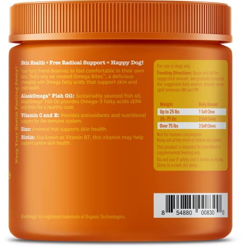 Zesty Paws Omega 3 Alaskan Fish Oil Chew Treats for Dogs - with AlaskOmega for EPA & DHA Fatty Acids - Hip & Joint Support + Skin & Coat Bacon Flavor β 90 Count