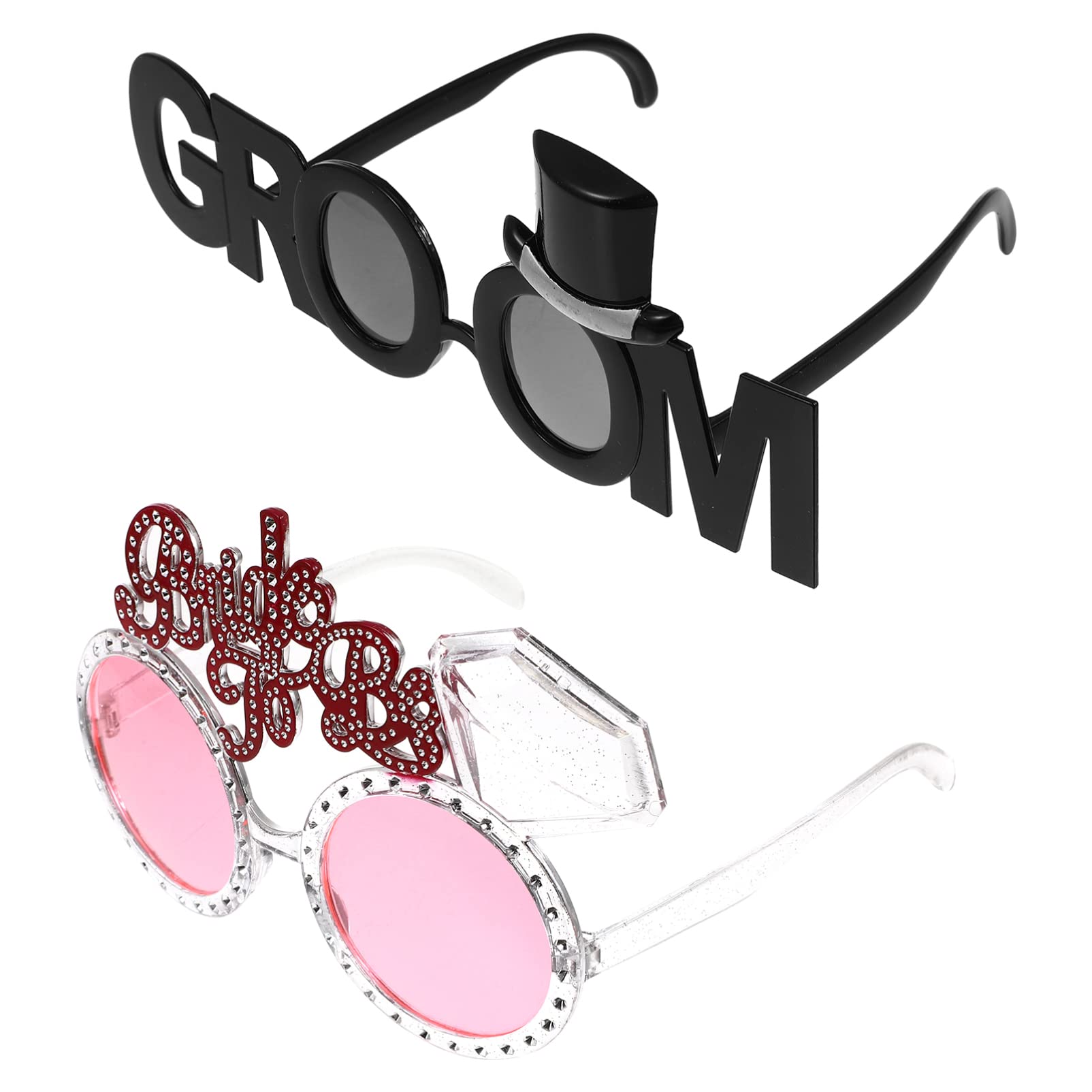 NUOBESTY Groom and Bride Eyeglasses Decorative Bachelor Party Eyeglasses Bachelorette and Bridal Shower Decorations for Party Photo Props, 2pcs