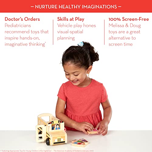 Melissa & Doug School Bus Wooden Play Set With 7 Figures - School Bus Toddler Toy For Pretend Play, Classic Toys For Kids