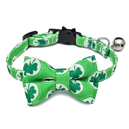 Bnibol 2-Pack Breakaway Cat Collars with Removable Double-Layer Bow Tie and Bell,for boy and Girl cat Safety Collars for Cats Suitable for Festivals and Daily. (St. Patrick's Day1)