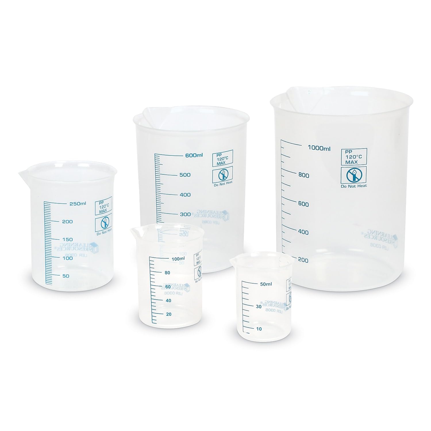 Learning Resources Graduated Beakers, Science Classroom Accessories, Liquid Measurement Concepts, 50 ml, 100 ml, 250 ml, 500 ml, and 1 liter, Set of 5, Ages 6+