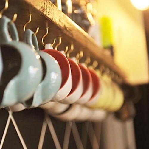 LANSEYQO Mini Ceiling Screw Hooks, 50 Pcs (1/2 inch) Hanging Cup Hooks Brass Plated Screw-in Hooks for Hanging Plants Mug Arts Decorations, Gold