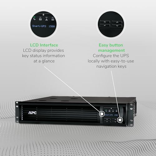 APC 1500VA Smart UPS with SmartConnect, SMT1500RM2UC Rack Mount UPS Battery Backup, Sinewave, AVR, 120V, Line Interactive Uninterruptible Power Supply