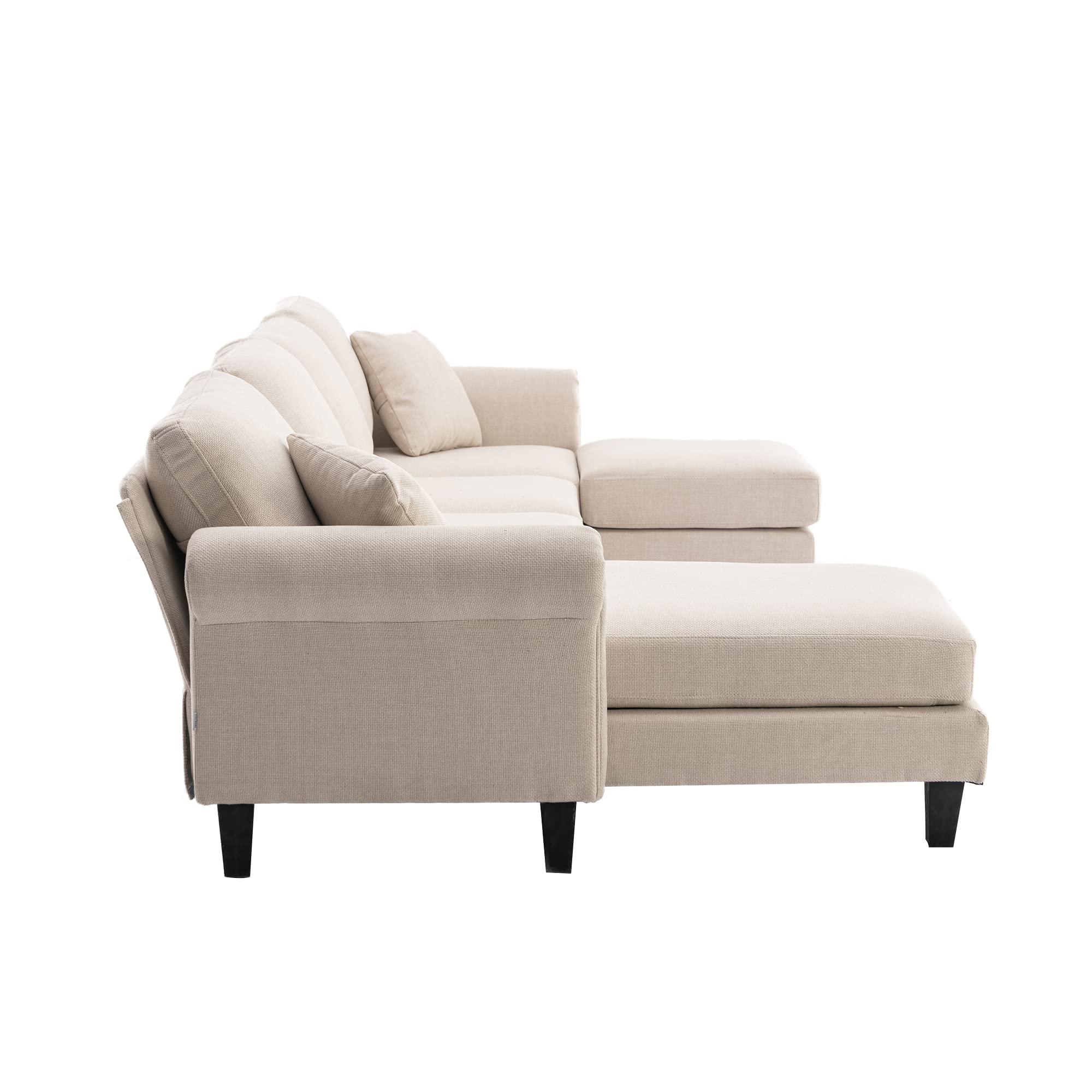 Ball & Cast 108.66" Modular Sectional Sofa with Removable Ottoman,U-Shaped 3 Seater Sofa with Reversible Chaise and Rolled Arms for Living Room, Apartment, Linen Fabric,Beige