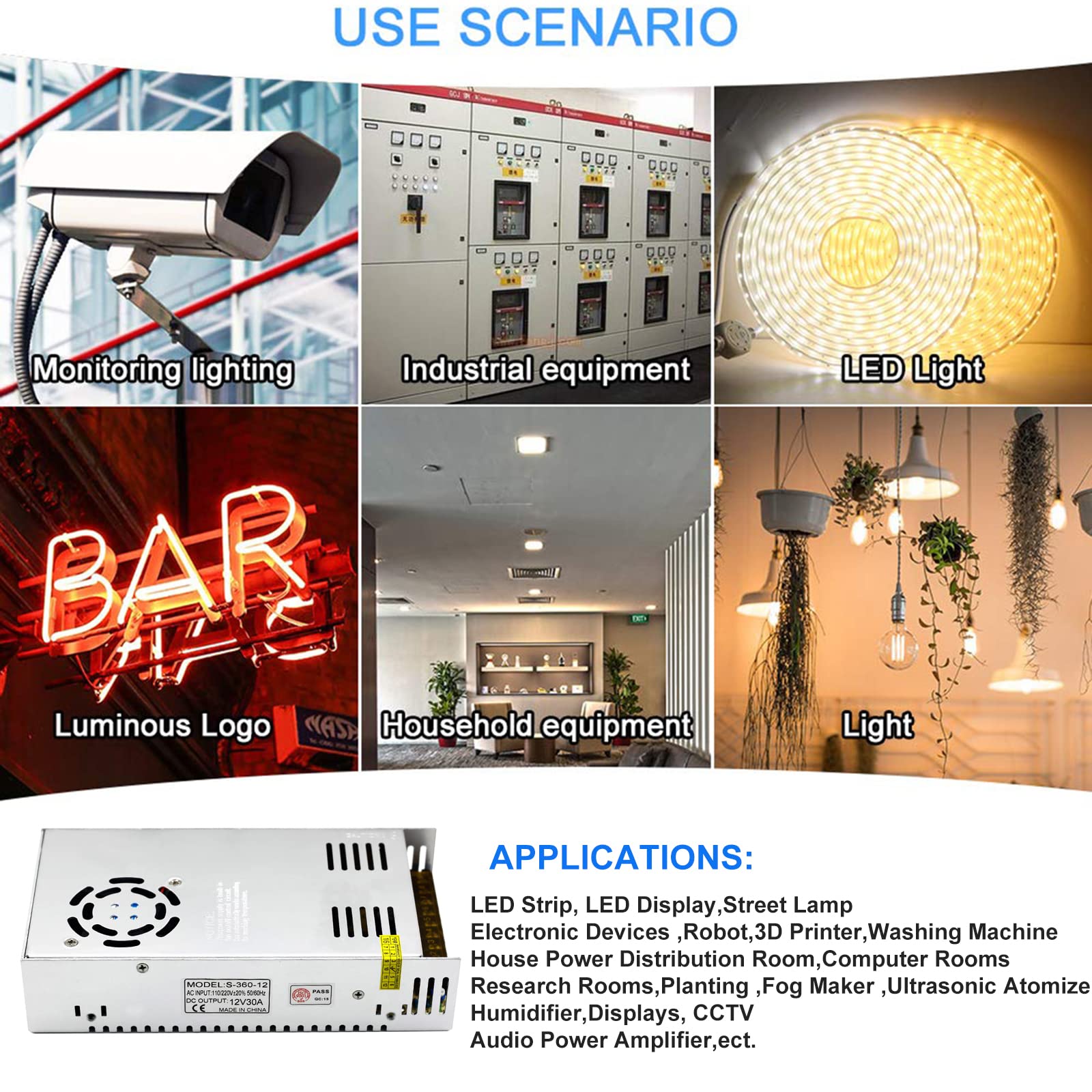 EAGWELL 24V 15A DC Universal Regulated Switching Power Supply 360w for CCTV,Radio,Computer Project, 3D Printer,LED Driver