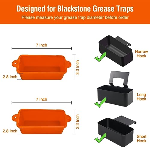 AKSDTH 2 Pack Blackstone Silicone Grease Cup Liners for 36 28 22 17 Inch Griddle, Reusable Grease Catcher Liner Grill Grease Tray Blackstone Accessories, Replacement of Aluminum Foil Drip Pans, Orange