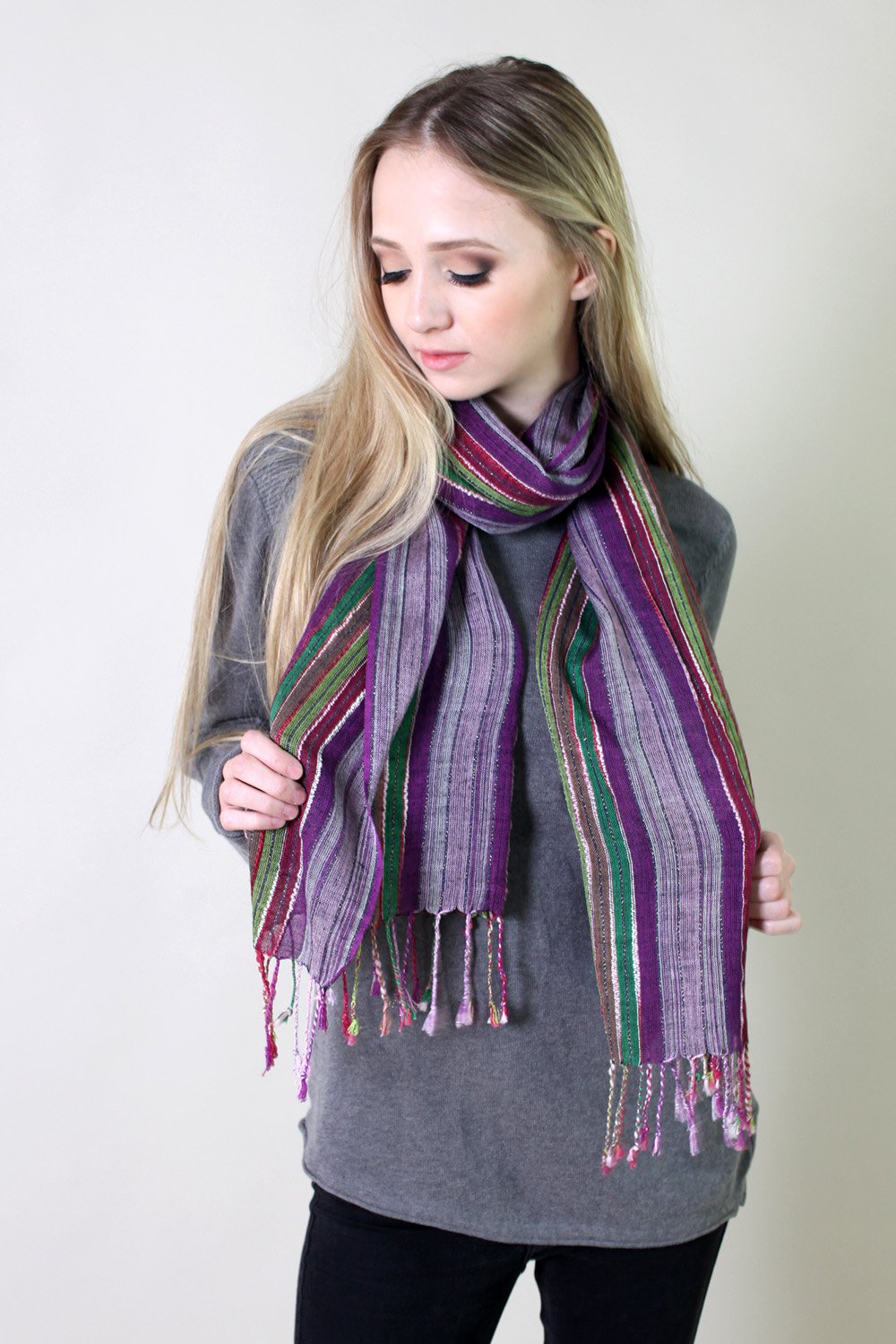 Anika Dali Women’s Jewel Shimmer Multicolor Stripe Scarf, Metallic Pashmina Shawl (Purple Dazzle)