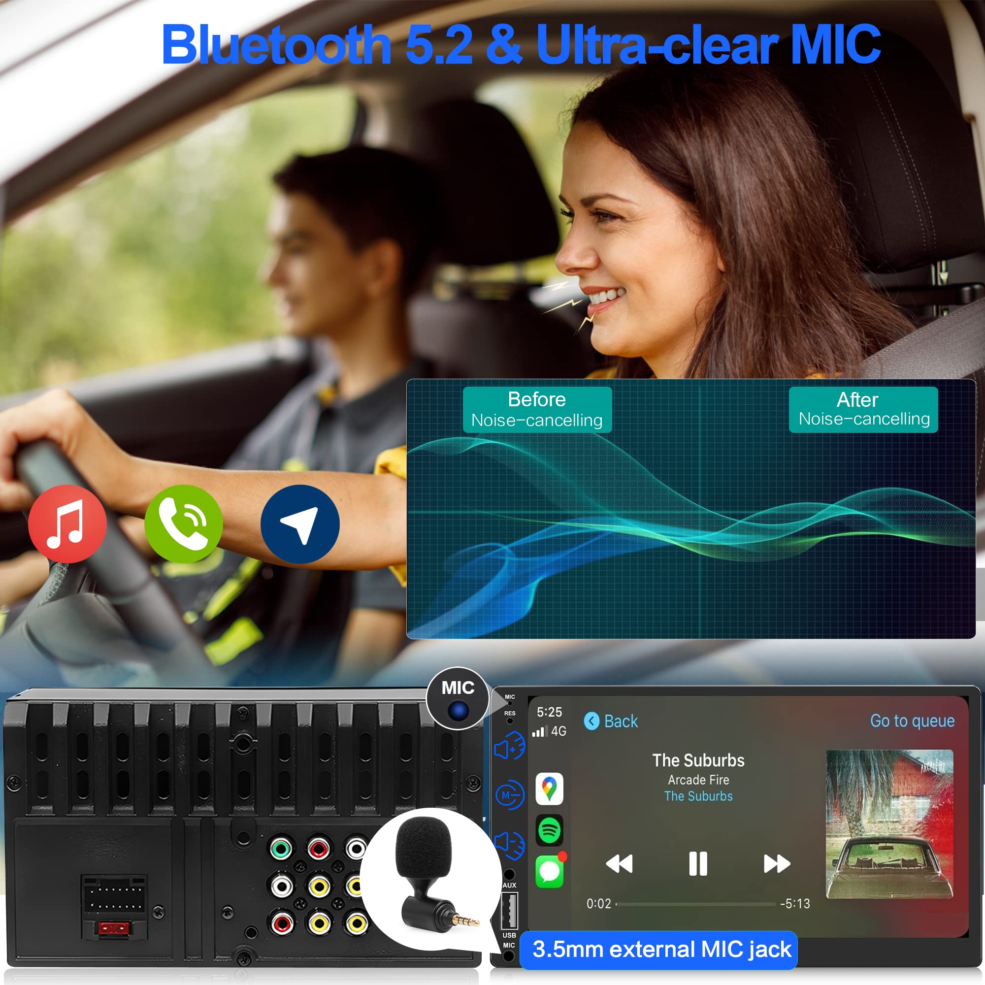 Double Din Car Stereo Radio Voice Control Apple Carplay & Android Auto,7 Inch Touchscreen Car Stereo,Car Radio Multimedia Player Bluetooth 5.2,Mirror Link,Backup Camera,Subwoofer, AM/FM Radio Receiver