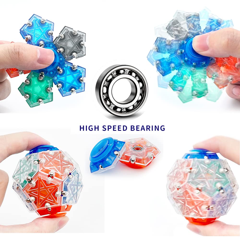 AOOMO Magnetic Fidget Spinner Toys 14-Piece Set,Puzzle Balls Building Blocks,Stress Reduction and Anxiety Relief Hand Spinner for Adults Kids…