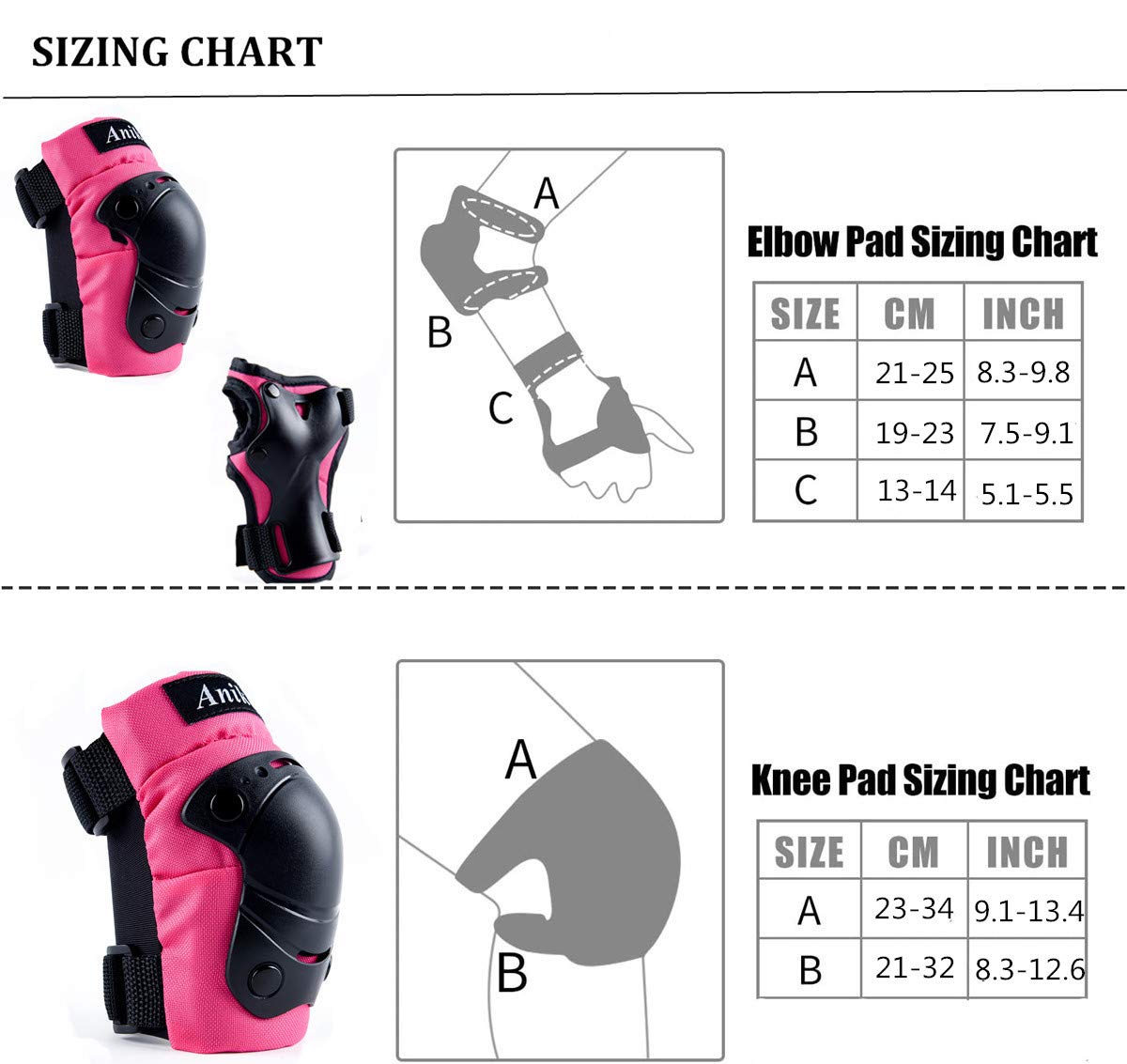 Anikea Kids Protective Gear - Knee Pads Elbow Pads Wrist Guard Set for Bike, Cycling, Roller Skating, Skateboard, Inline Skating, Hover Boards