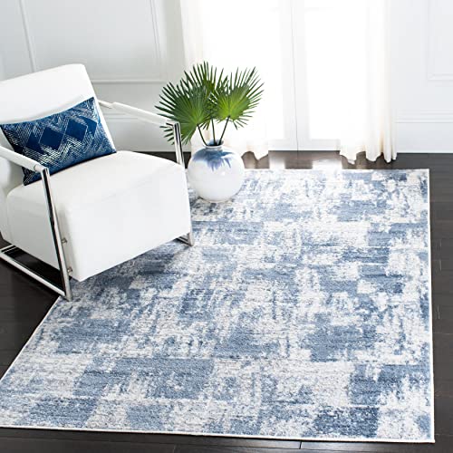 SAFAVIEH Amelia Collection 6' x 9' Navy / Light Grey ALA786N Modern Abstract Distressed Non-Shedding Living Room Bedroom Dining Home Office Area Rug