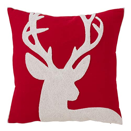 SARO LIFESTYLE Bonnes Fêtes Collection Reindeer Design Cotton Blend Christmas Pillow with Down Filling, 18"