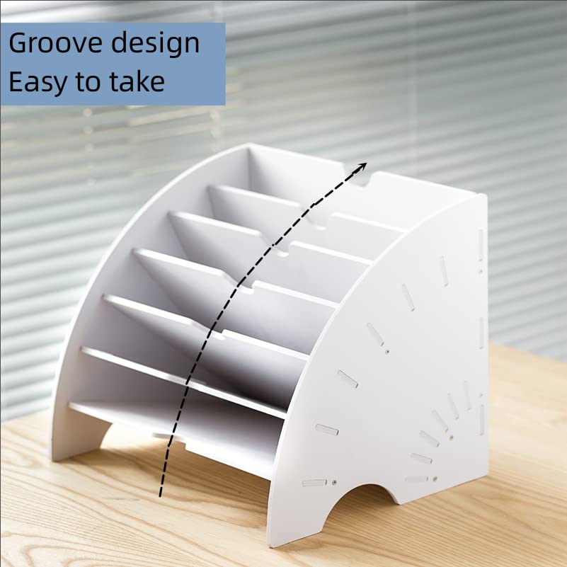 THUMEYE File Organizer for Desk, Fan-Shaped Desktop Organizer for Document/Letter/Paper with 6 Compartments, File Folder Organizer for Office School Home, White, 13.2'' D x 10.9'' W x 10.9'' H