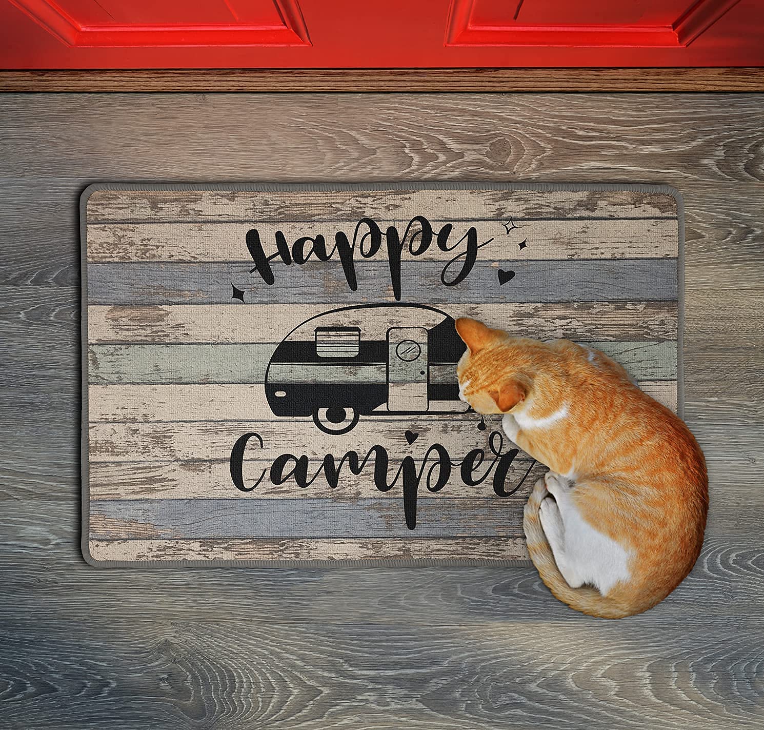 Funny Doormat,Happy Camping Camper Welcome Mats for Front Door,Non-Slip Entryway Rug Garden Home Kitchen Rubber Bathroom Backing Doormat 17X28.7 Inch
