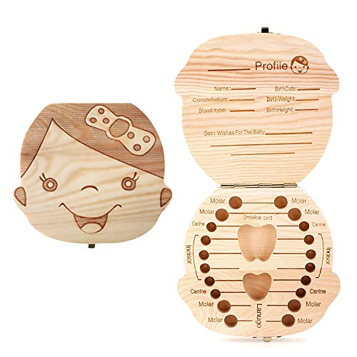 Aiky Wooden Baby Tooth Fairy Box Teeth Holder For Kids Lost Teeth Keepsake Save Collection (Girl)