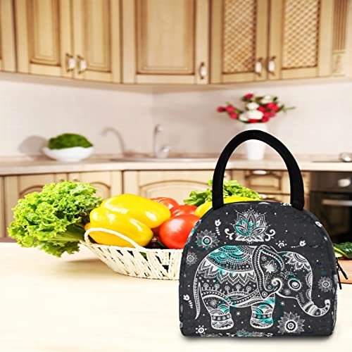 ZZKKO Red Poppies Lunch Bag Box Tote Organizer Lunch Container Insulated Zipper Meal Prep Cooler Handbag For Women Men Home School Office Outdoor Use (Elephant)
