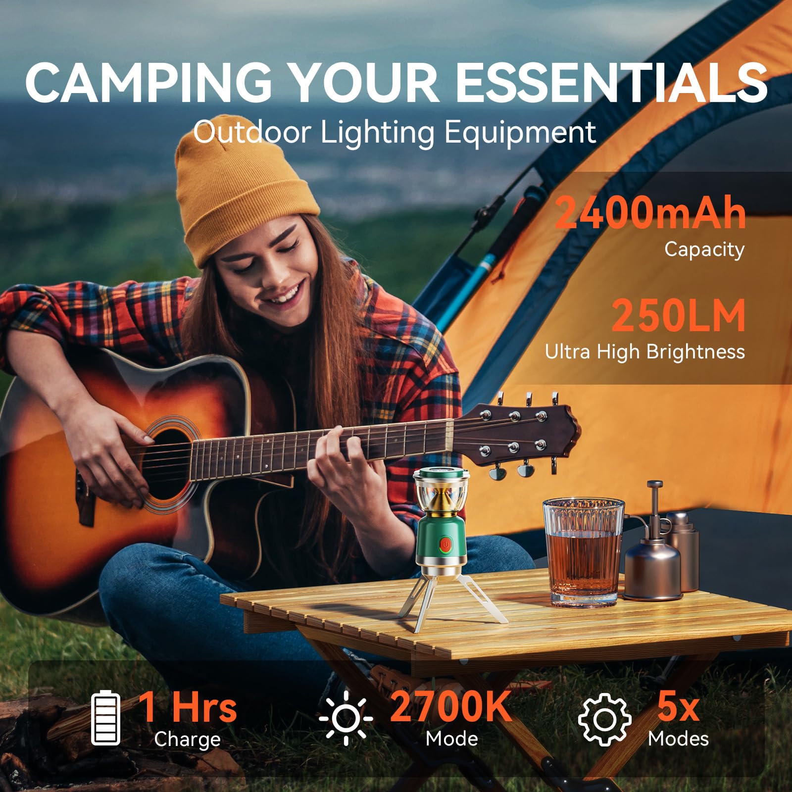 Camping Lantern, Aluminum Alloy Battery Powered Camping Lights, 5 Modes Battery Operated Lantern,Portable Flashlight for Power Outages, Emergency, Hurricane, Hiking