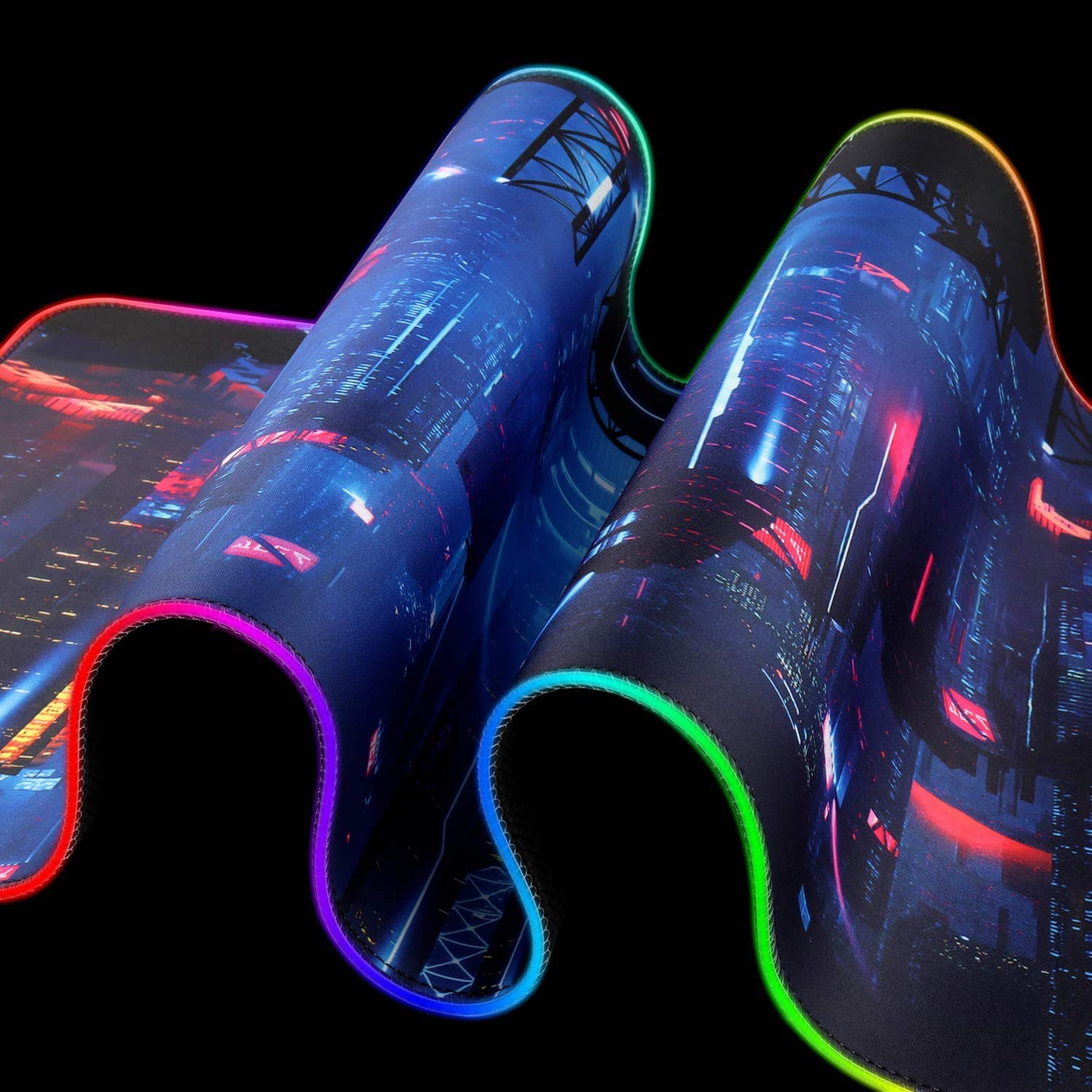 Aimetech RGB Mouse Pad, Led Gaming Mouse Pad Oversized Glowing Mat Colorful Soft Mat for Mice Computer Keyboard with Non-Slip Rubber Base Water-Resistant 31.5×11.8 inches (80x30 rgnight)