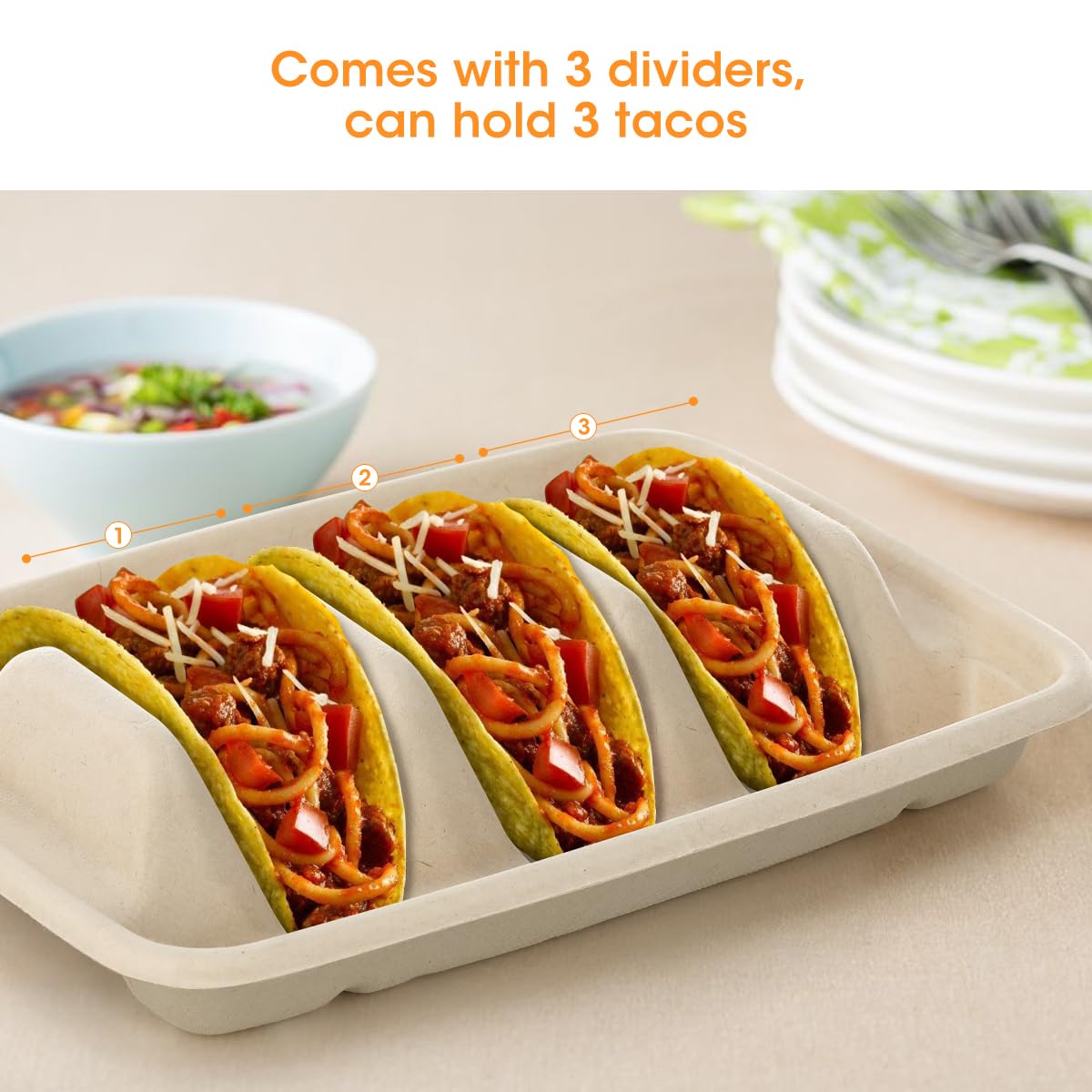 Aieve Disposable Taco Holders with 3 Dividers, 15 Pack Taco Stands, Trendy Taco Plates Taco Bar Serving Dishes