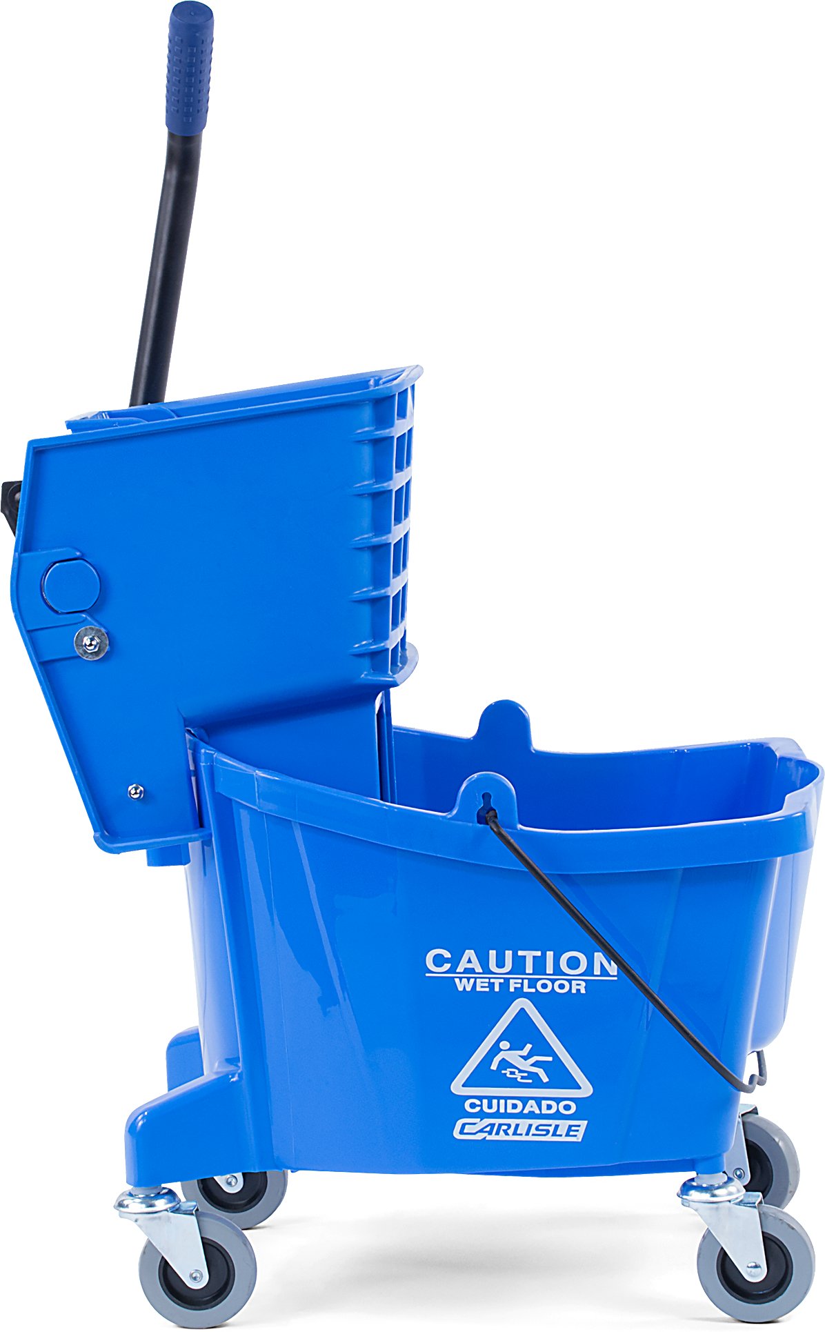 Carlisle FoodService Products Mop Bucket with Side-Press Wringer for Floor Cleaning, Restaurants, Offices, And Janitorial Use, Polyproylene, 26 Quarts, Blue