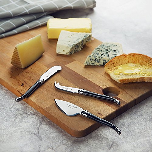Laguiole By FlyingColors Butter Knife Spreader Cheese Knife Set, with Wooden Gift Holder, 3 Pieces (Black)