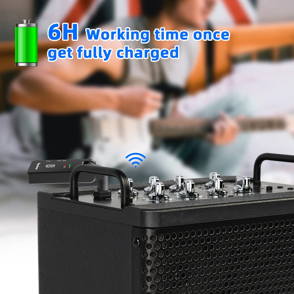 AITONE Wireless Guitar System 2.4Ghz Transmitter Receiver 4 Channels with Audio Adapter and Recharging Case for Guitar Bass Active & Passive Pickups Music Instruments