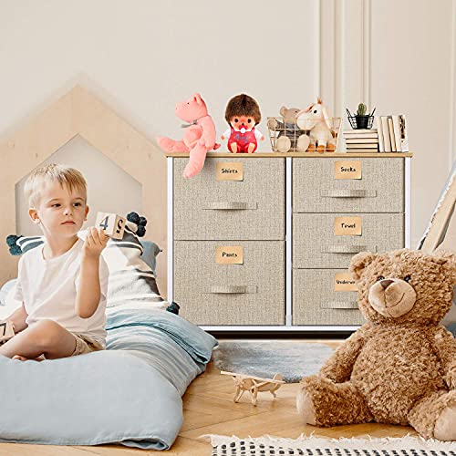 Pipishell Fabric Dresser, 5 Drawer Storage Chest Tower, Organizer Unit for Bedroom, Hallway, Entryway, Closets and Living Room -Sturdy Steel Frame, Wood Top, Easy Pull