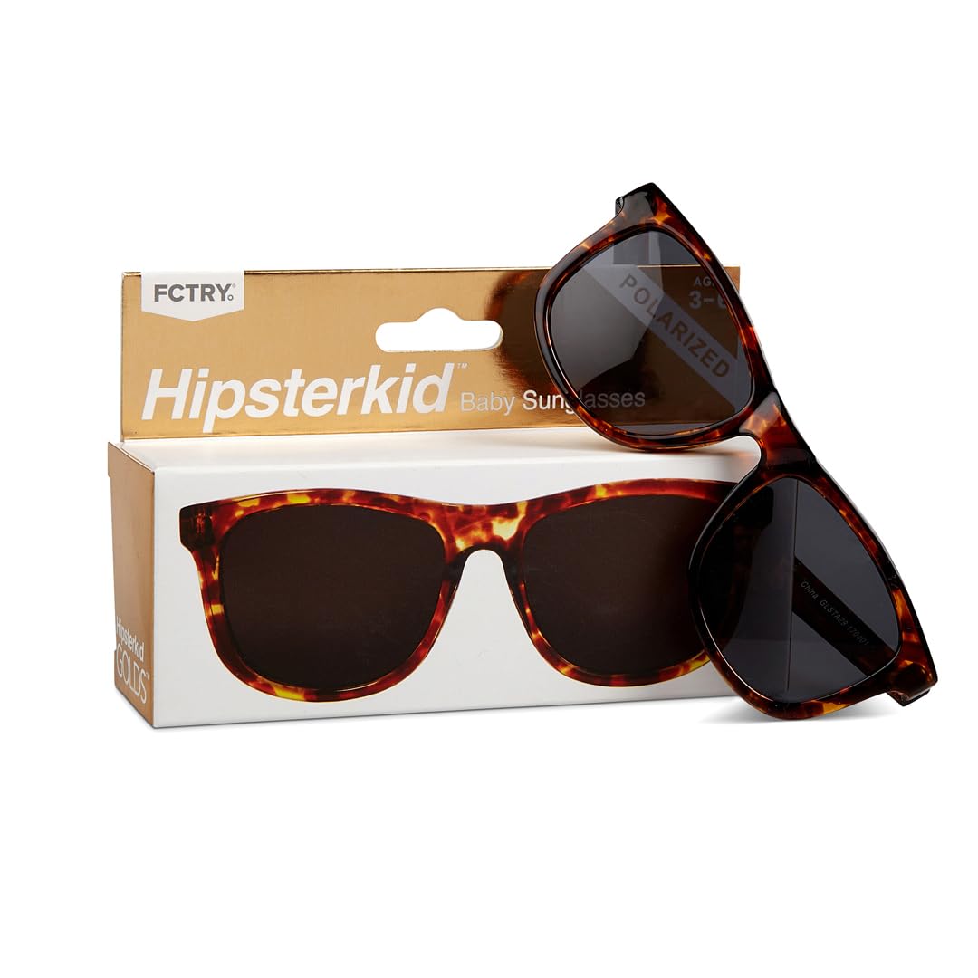 Hipsterkid Sunglasses for Kids Toddler Polarized Sunglasses Shatter-Resistant Lenses and Stay-On Strap 100% UV Protection Christmas Gift (Tortoise, 3-6 Years)