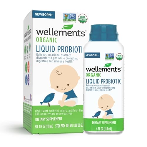 Wellements Certified USDA Organic Liquid Probiotic 4 Fl Oz, Gripe Water & Probiotics for Infant Digestion & Immune Health, Relief for Gas, Colic & Hiccups, Free from Dyes, Parabens, Preservatives