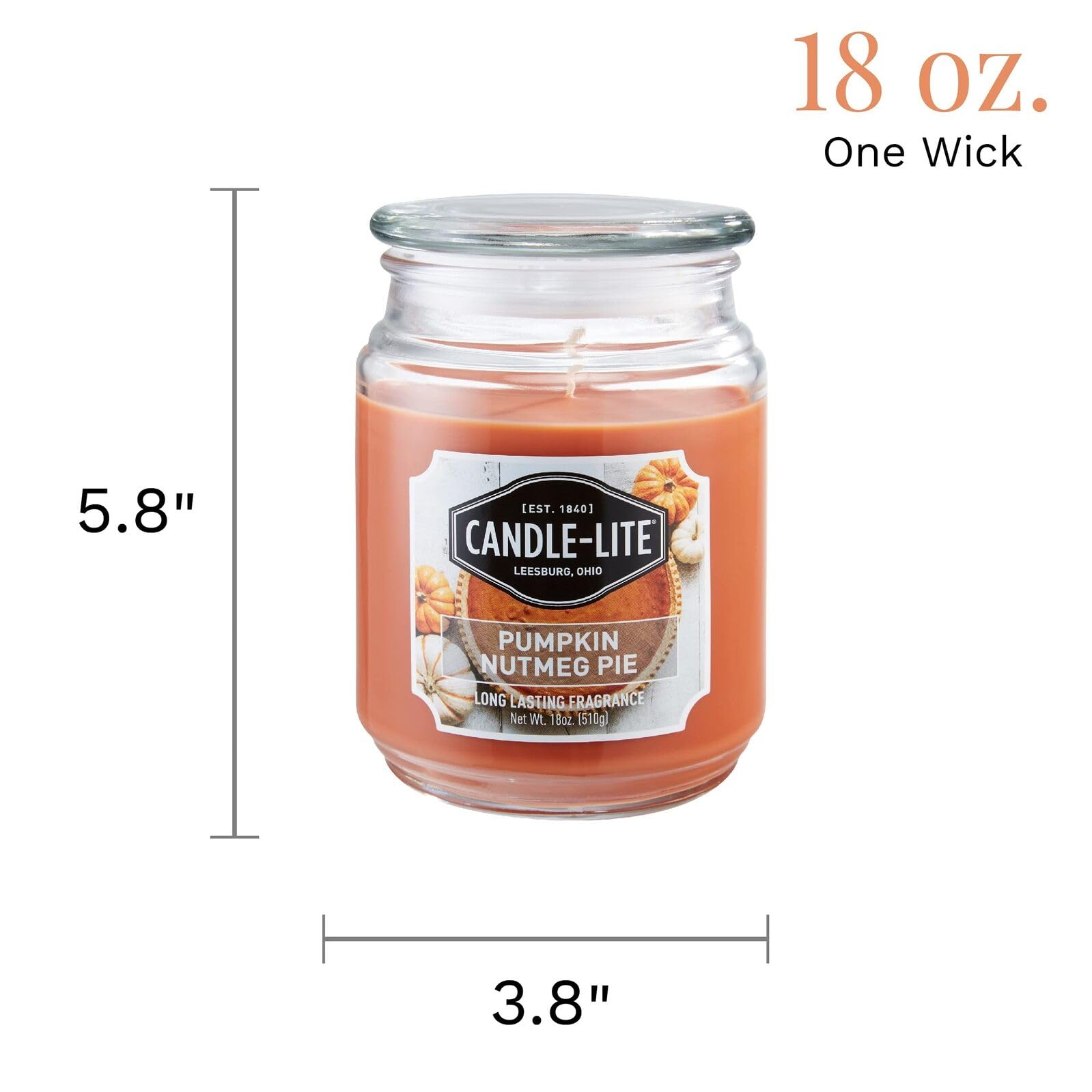 Candle-lite Scented Candles,Pumpkin Nutmeg Pie Fragrance, One 18 oz. Single-Wick Aromatherapy Candle with 110 Hours of Burn Time, Orangecolor