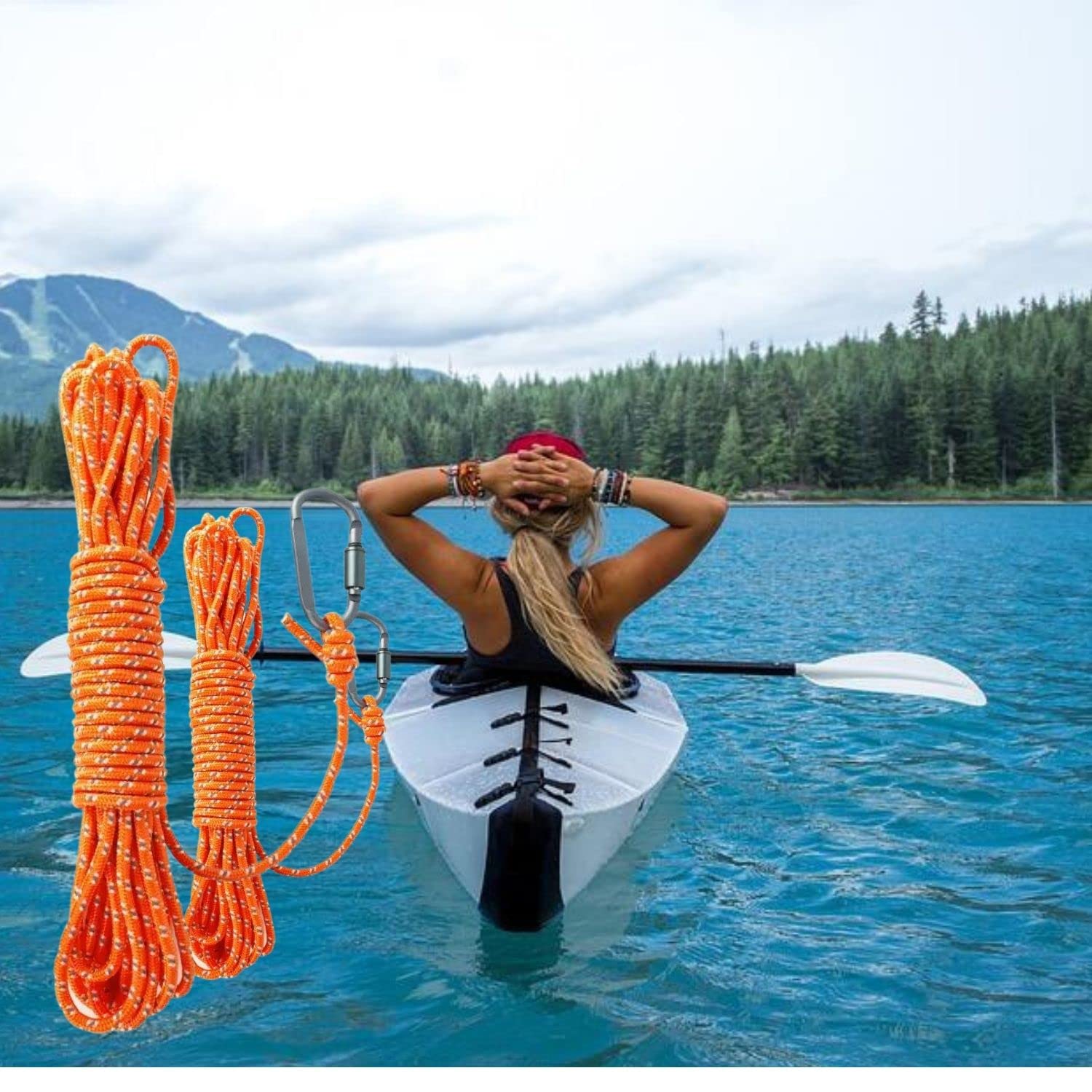 AITREASURE Orange Floating Rope Polypropylene Throw Rope with A Carabiner Clips 32.8ft / 6 mm Throwable Flotation Device Water Rescue Safety Equipment for Boating Camping Hiking