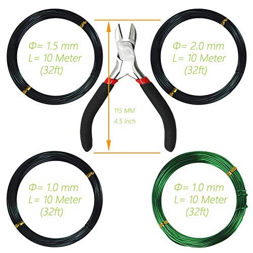 KebinfenĀ® Bonsai Training Wire Bonsai Wire kit for Bonsai Tree, with Bonsai Wire Cutter - Bonsai Wires Size 1.0 mm/ 1.5 mm/ 2.0 mm (128 Feet Total), Anti-Corrosion and Rust Resistant