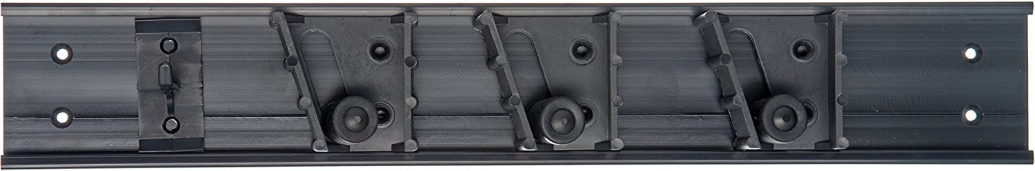 Carlisle FoodService Products Roll 'N Grip Plastic Broom Holder Wall Mount, Bathroom Organizer, Kitchen Organizer with Quick Release for Kitchen, Restaurant, Home, 1.75 Inches, Black, (Pack of 12)