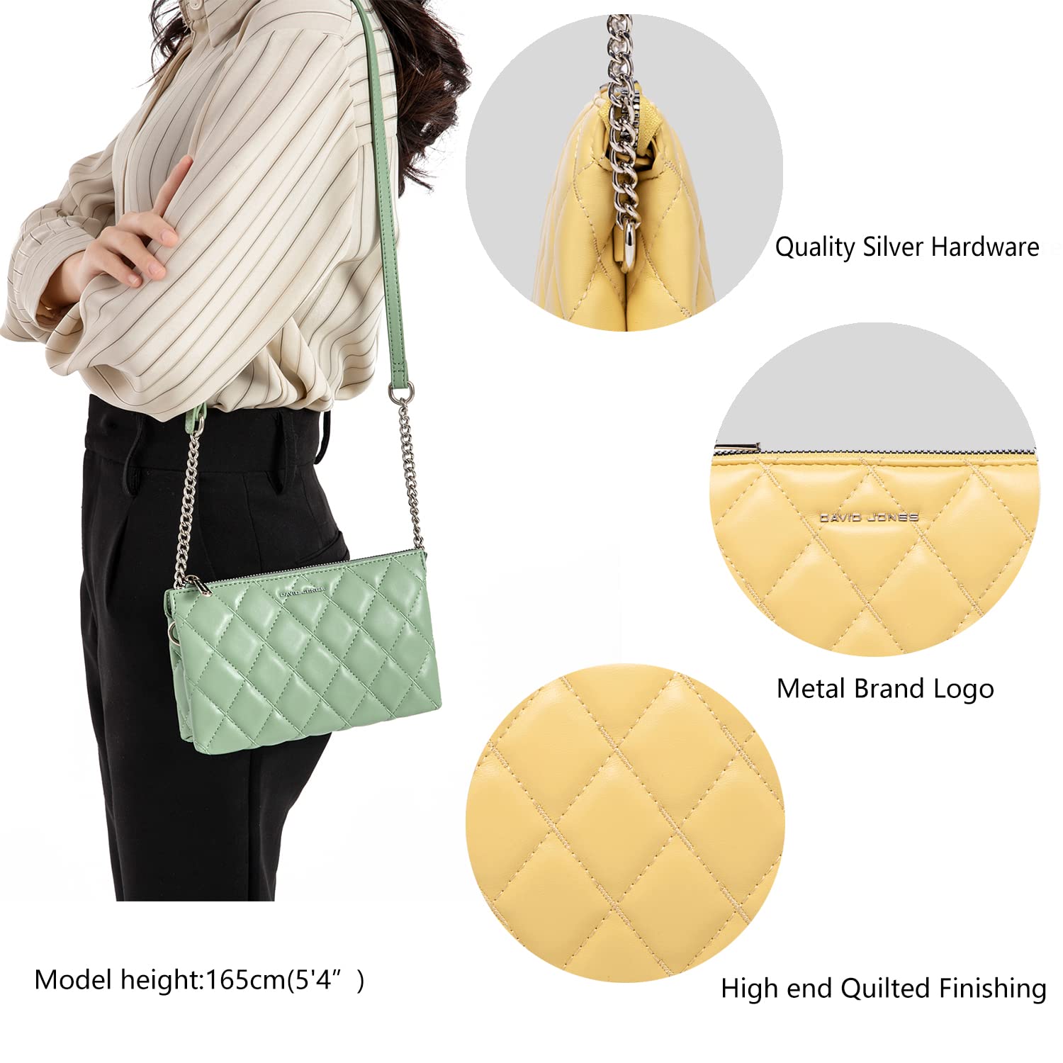 Trendy Small Crossbody Shoulder Bag for Women,Vegan Leather Quilted Cute Cross body Envelop Yellow Purse with Chain Strap