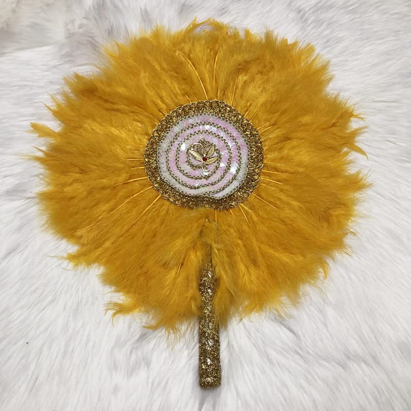 African Custom Wedding Feather Hand Fan for Wedding Handmade Lady Turkey Feather Fan Craft for Wedding Party Bride Hand Held Fan