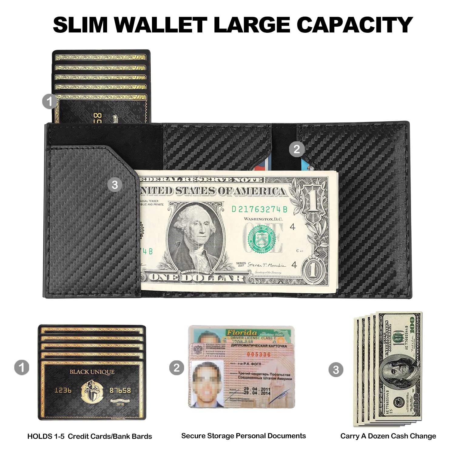 Aiuwo Mens Slim wallet with Money Clip Blocking Credit Card holder wallet for Men with Gift Box (Carbon Leather)