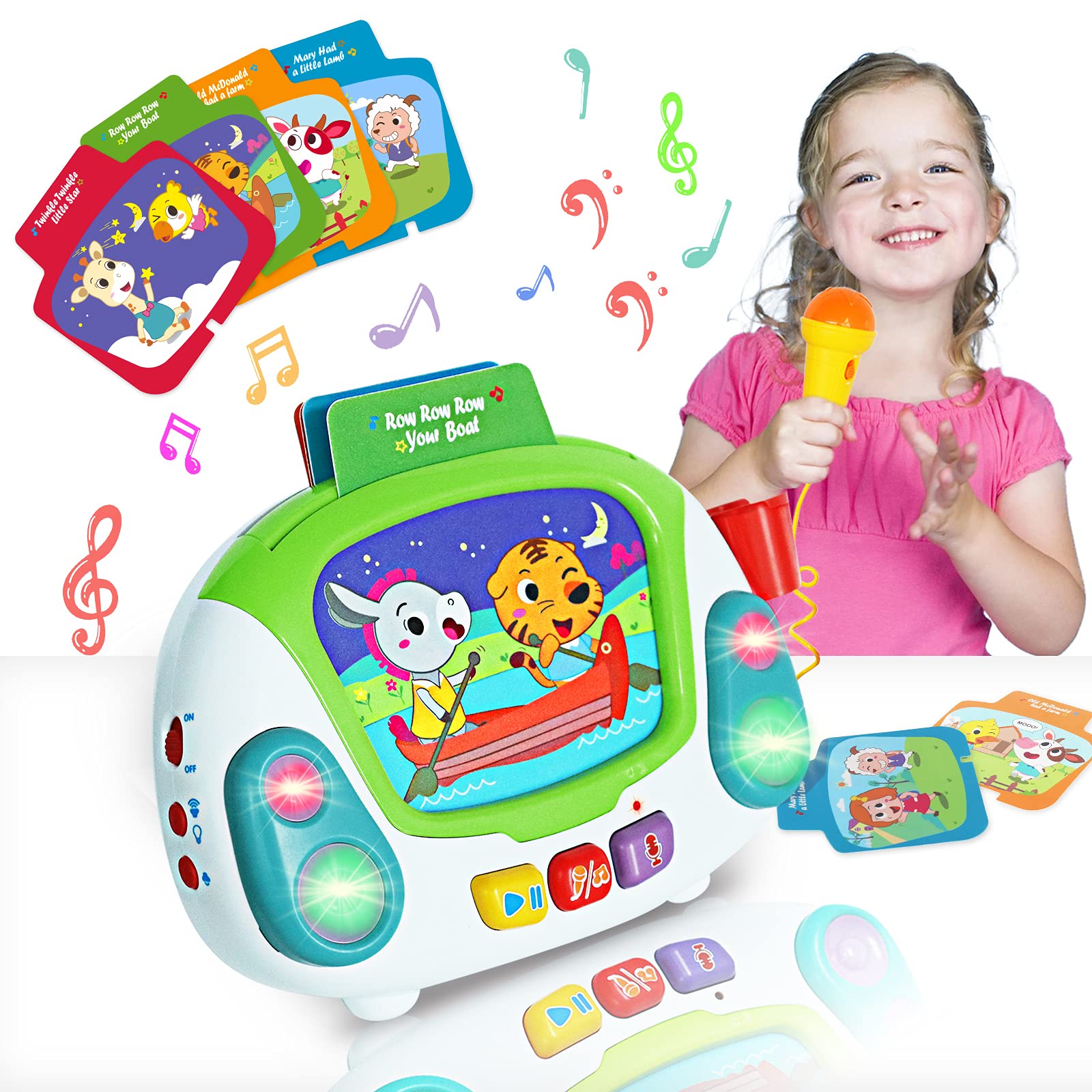 HISTOYE Musical Toys for Toddlers Karaoke Machine Kid Jukebox Toddler Karaoke Microphone Toy Music Player with Recording Voice Changing Singing Toys Age 1 2 3 4 5 Year Old Girls Boy Best Gifts