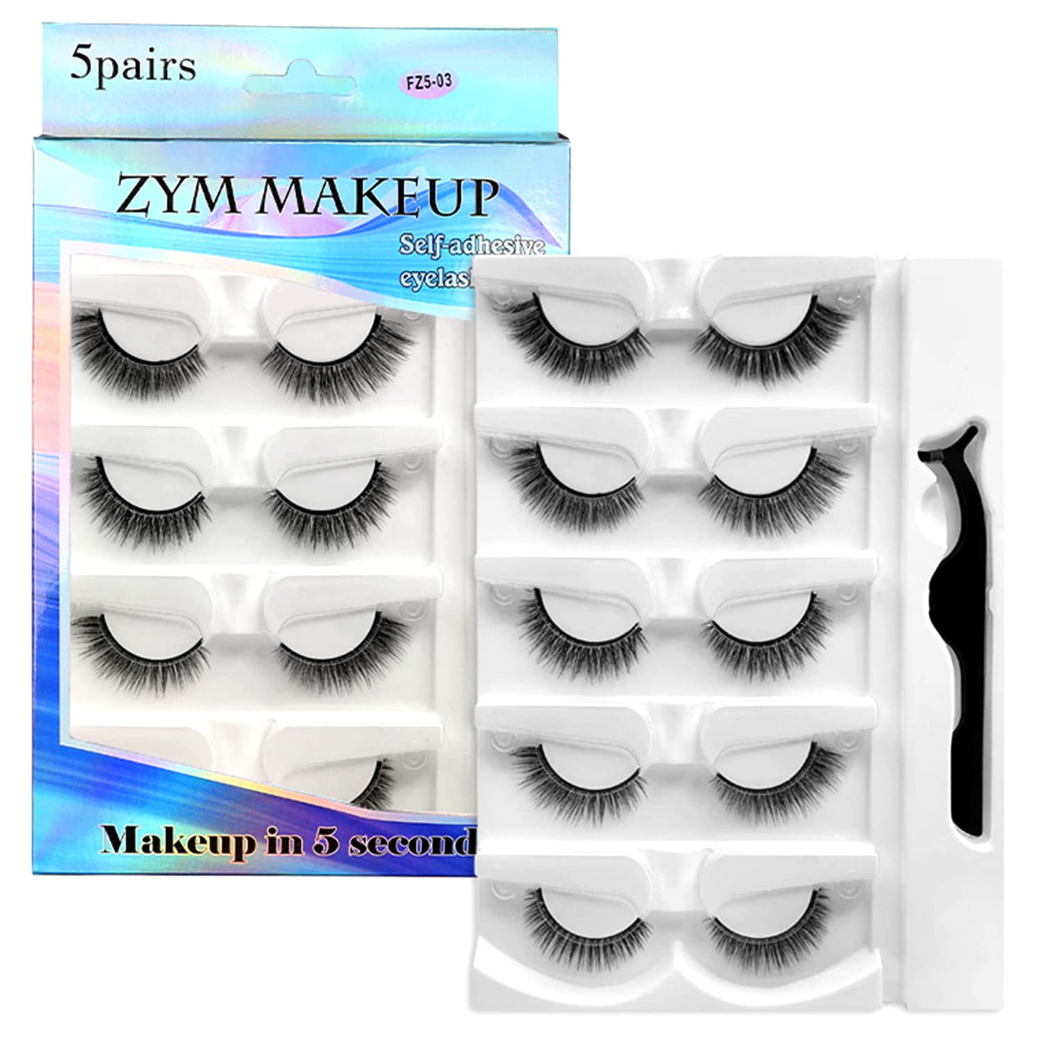 Aigarava Self Adhesive Eyelashes (5 Pairs), False Eyelashes, Reusable Self Adhesive Eyelashes Natural Look