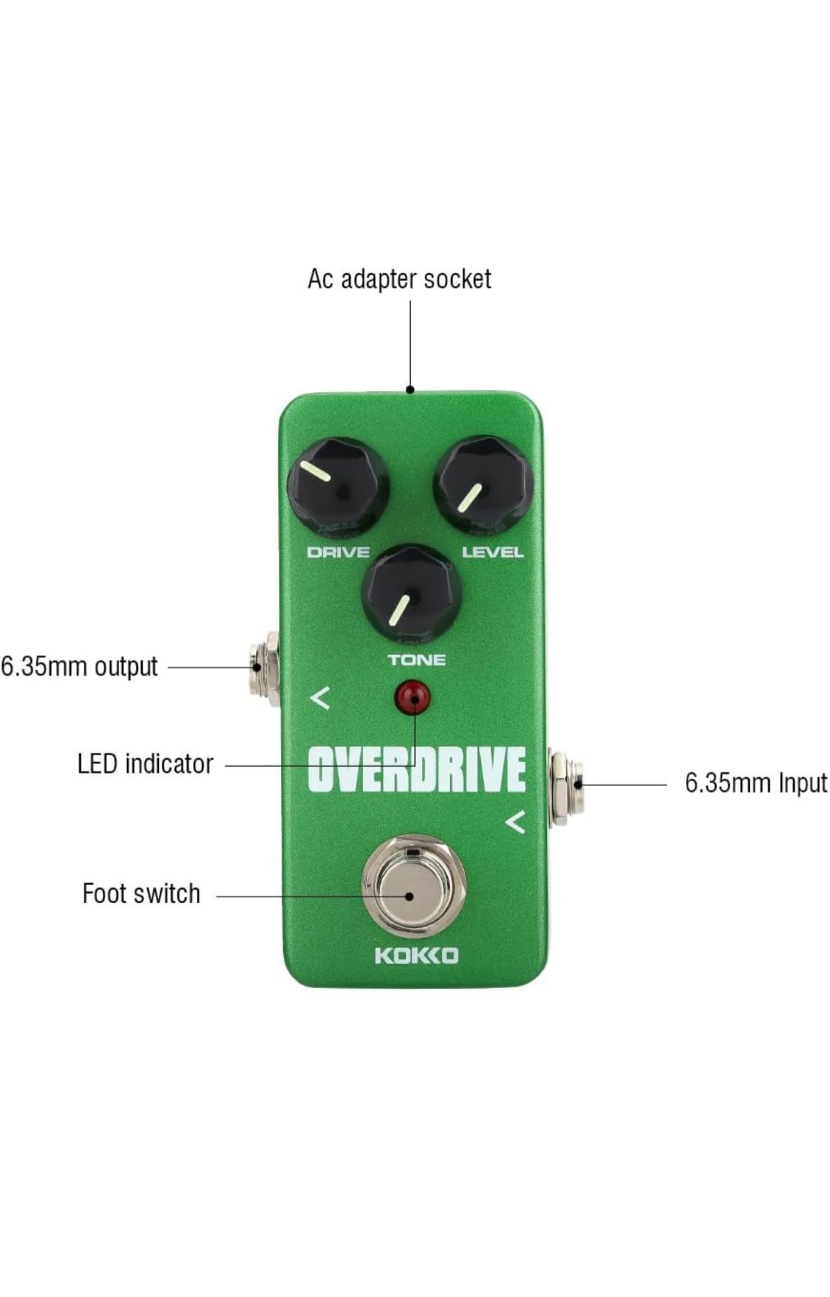 Guitar Effects Pedal, KOKKO FOD3 Aluminum Alloy Mini Overdrive Effect Pedal 6.35mm Jack for Guitars