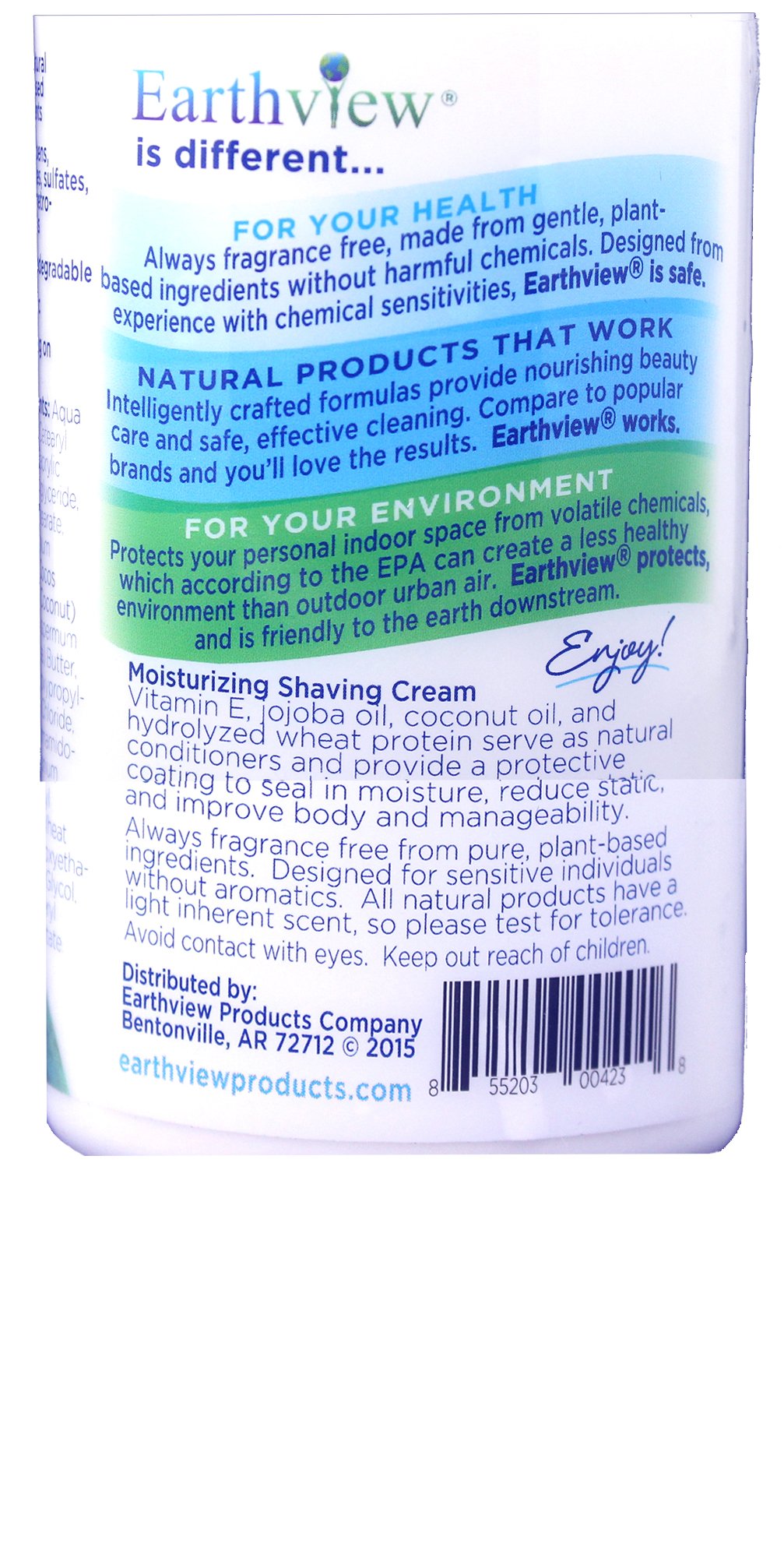 Earthview Shaving Cream, Fragrance Free, 8 oz, Natural, Smooth-Gliding Shave- Designed for Environmental Sensitivities (MCS, EI, MI)