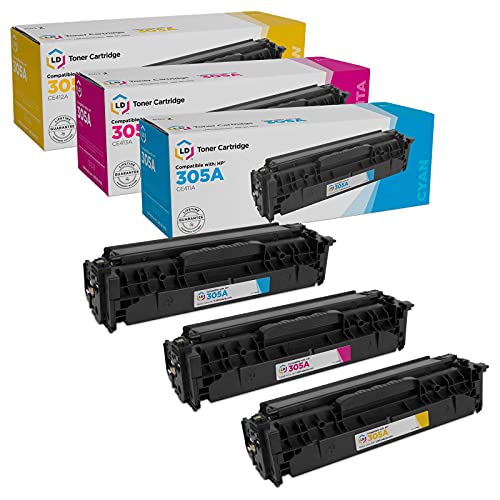 LD Products Remanufactured Toner Cartridge Replacements for HP 305A (Cyan, Magenta, Yellow, 3-Pack) HP305A for HP Laserjet Pro 300 Color MFP M375nw, 400 Color M451dn, Laserjet 400 Color MFP M451nw