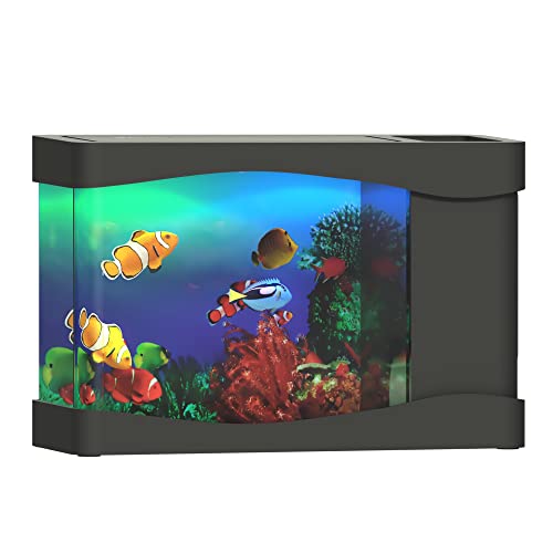 Playlearn Mini Aquarium Artificial Fish Tank with Moving Fish β USB/Battery Powered β Fake Aquarium Toy Fish Tank with 3 Fake Fish