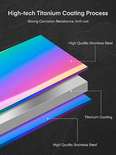 Aiheal Knife Set, 16 Pieces High Carbon Stainless Steel Rainbow Color Kitchen Knife Set, Titanium Coating Blade, No Rust and Super Sharp Cutlery Knife Set with Acrylic Stand and Kitchen Scissors, Gift