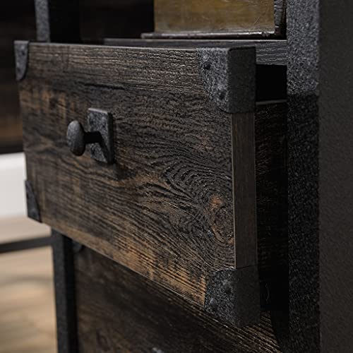 Sauder Steel River L-Shaped Desk, L: 59.84" x W: 57.32" x H: 29.53", Carbon Oak Finish