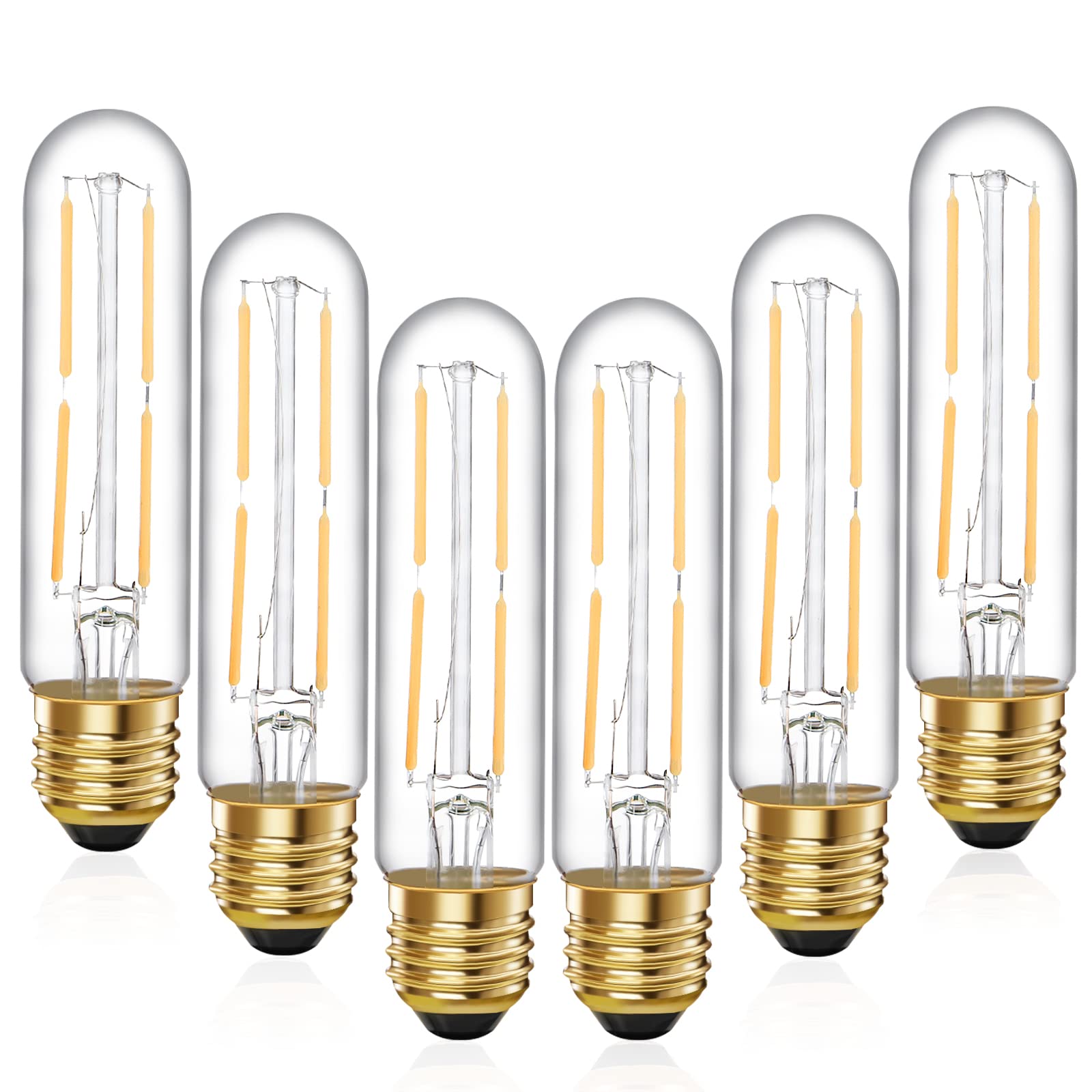 TIANSHQ 6 Pcs E26 T10 LED Tubular Light Bulbs, Daylight White Edison Bulb 4000K 4W Dimmable T10 Led Bulb for Pendant Lights, Lamps, Outdoor Long Light Bulbs (4W, 4000K)