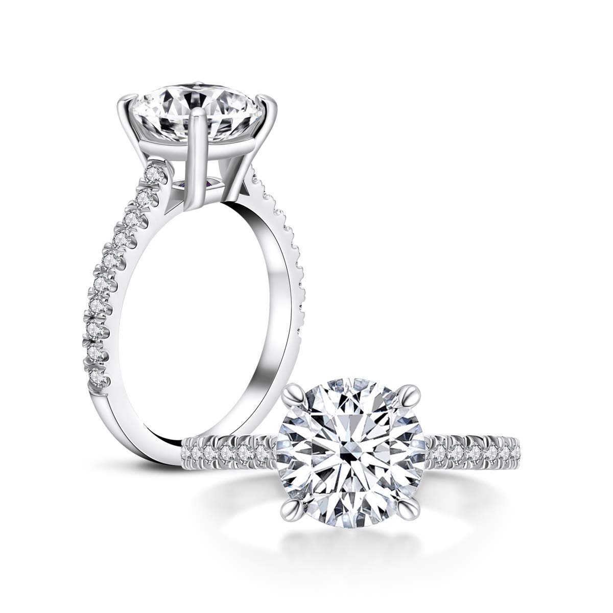 AINUOSHI 3 Carat Round Cut Cubic Zirconia Ring 925 Sterling Silver High Setting Women Wedding Engagement Rings (7)
